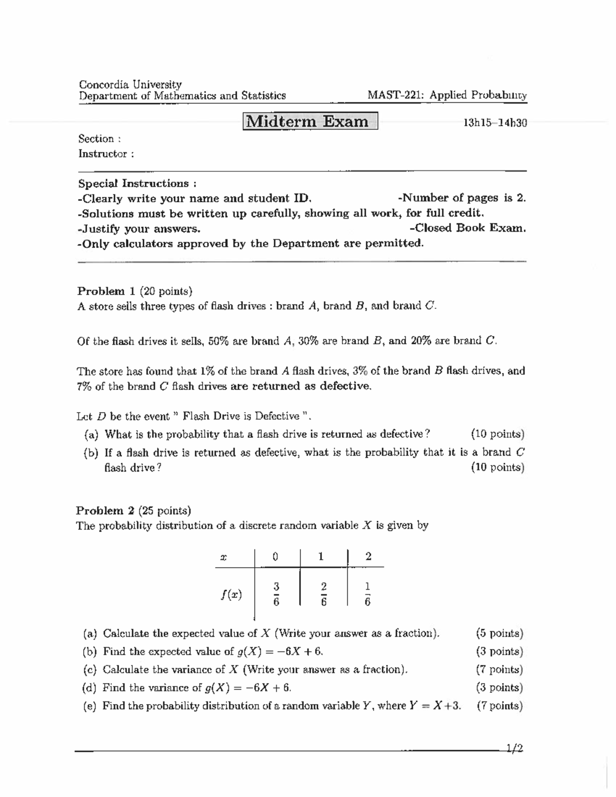 Sample Midterm Exam - Concordia University Department of Mathematics ...