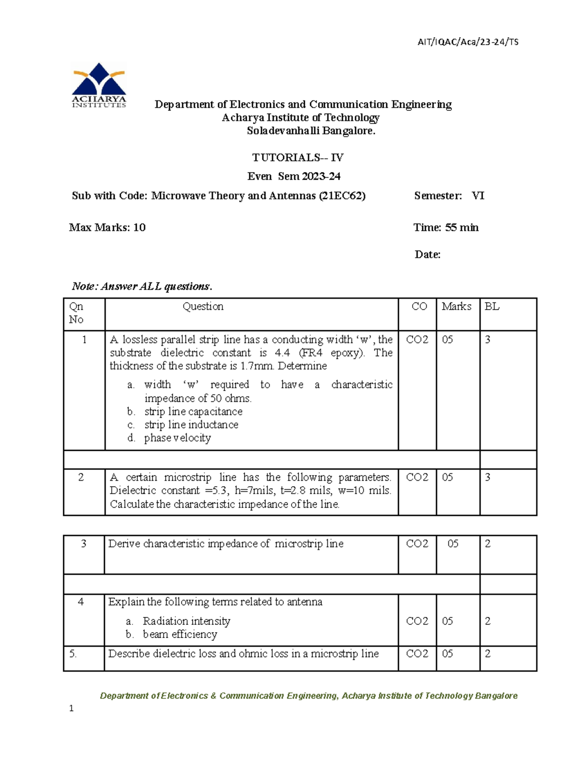 MWA-Tutorials 4docx - AIT/IQAC/Aca/23-24/TS Department of Electronics and Communication ...