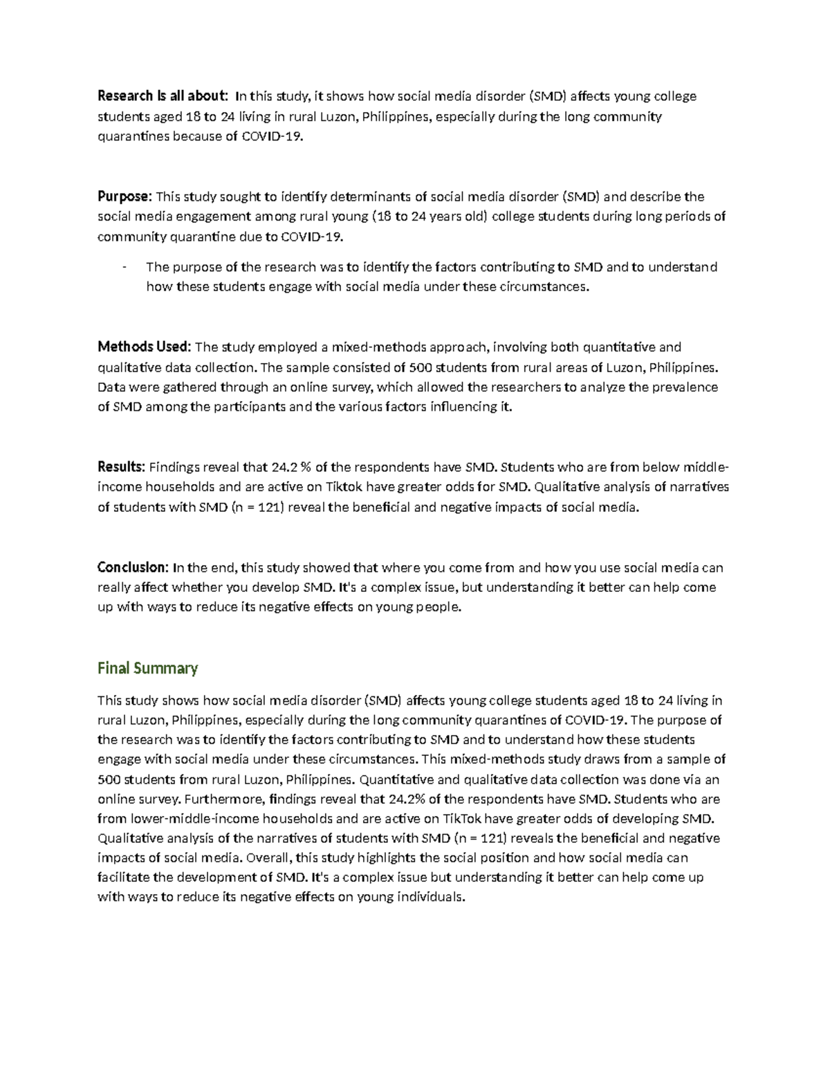 Sm - sta - Research is all about: In this study, it shows how social ...