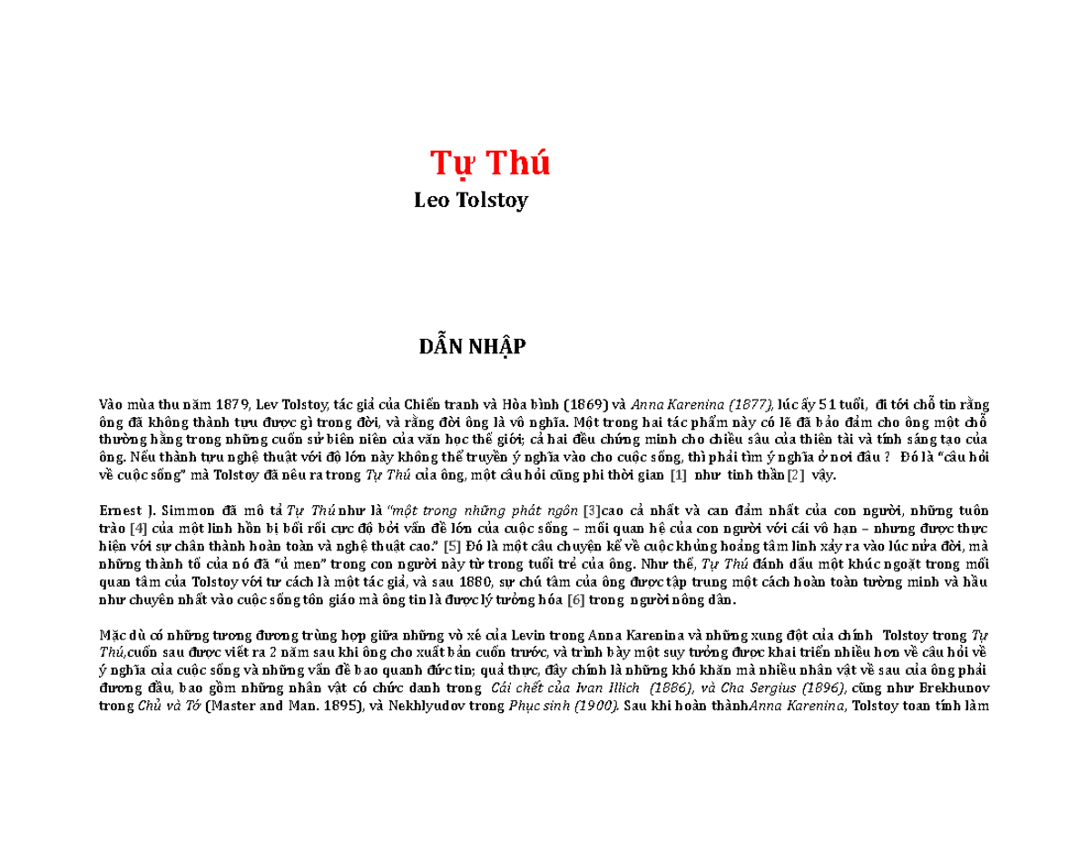 Pdfcoffee - good for brain - Tự Thú Leo Tolstoy DẪN NHẬP Vàào mùàà thù nàăm 1879, Lev Tolstoy ...