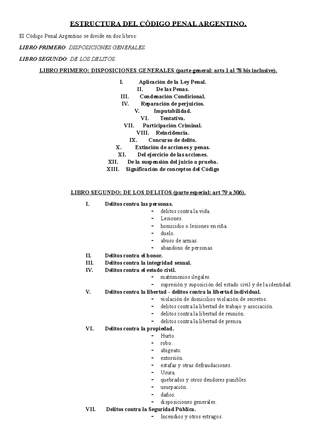 Estructura DEL Código Penal Argentino - ESTRUCTURA DEL CÓDIGO PENAL ...