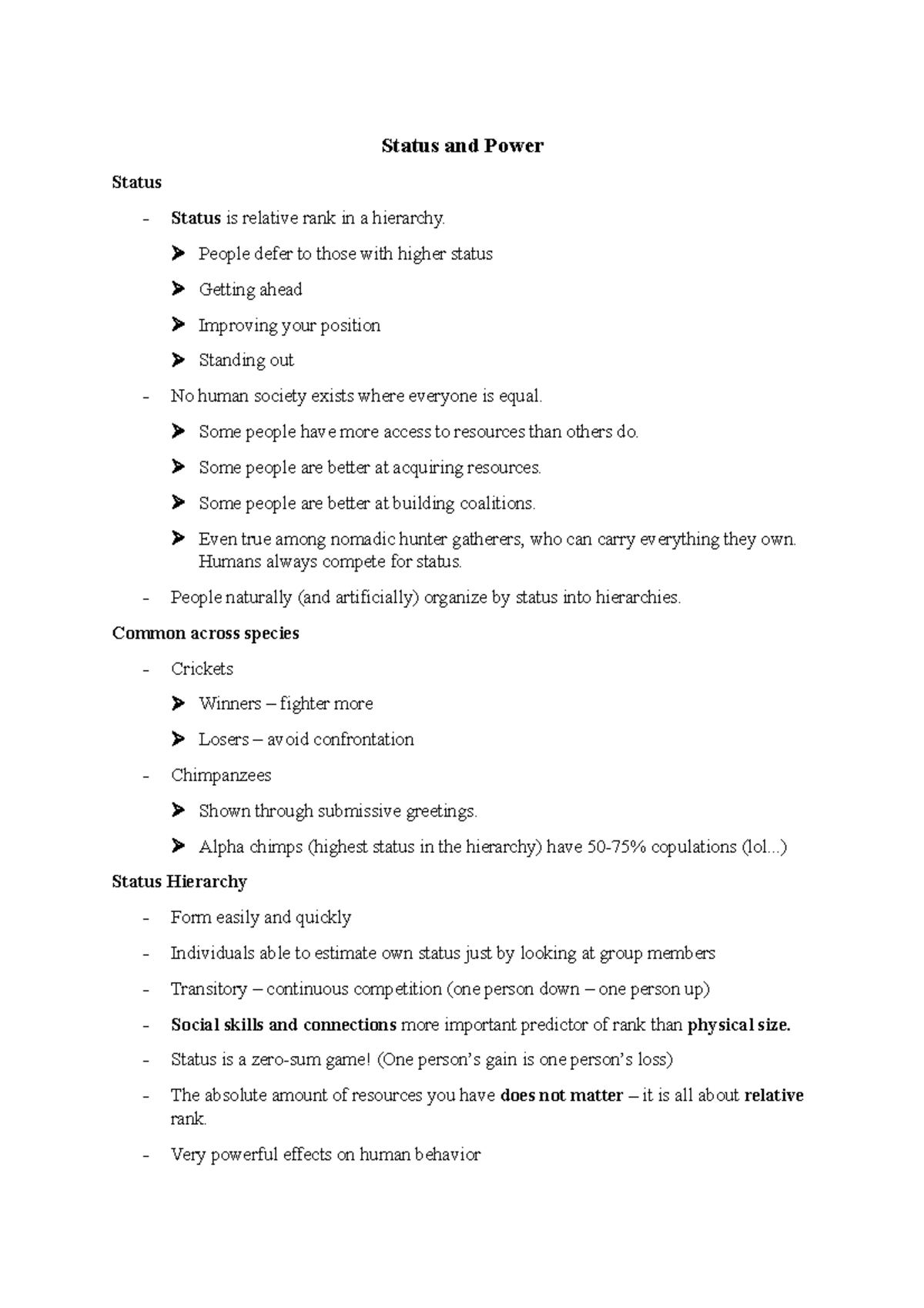 Status and Power lecture notes - Status and Power Status - Status is ...