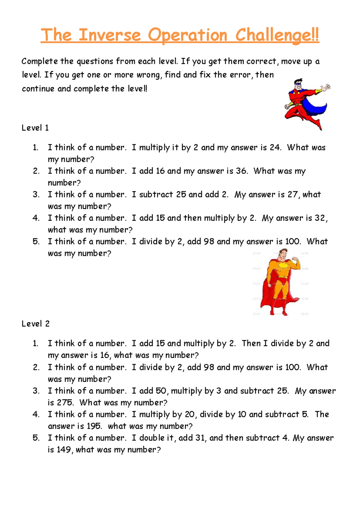 The Inverse Operation Challenge - The Inverse Operation Challenge ...