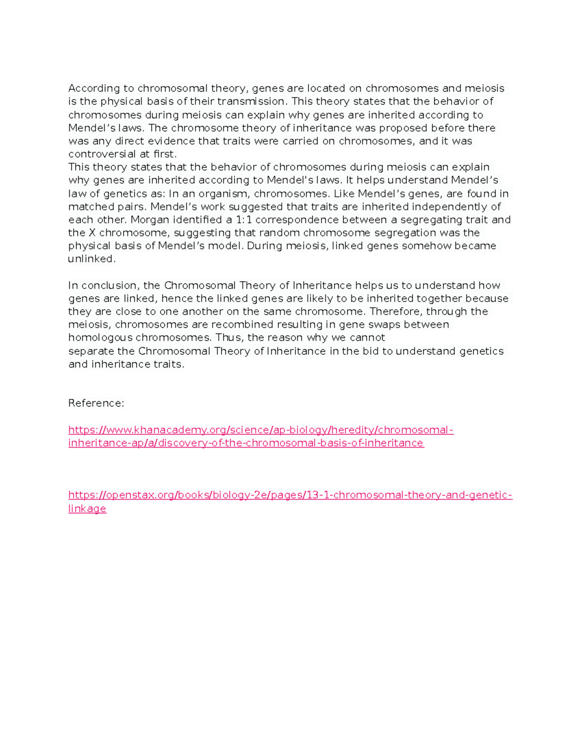 BIOL 1121 Discussion Forum Unit 6 2 - According to chromosomal theory ...