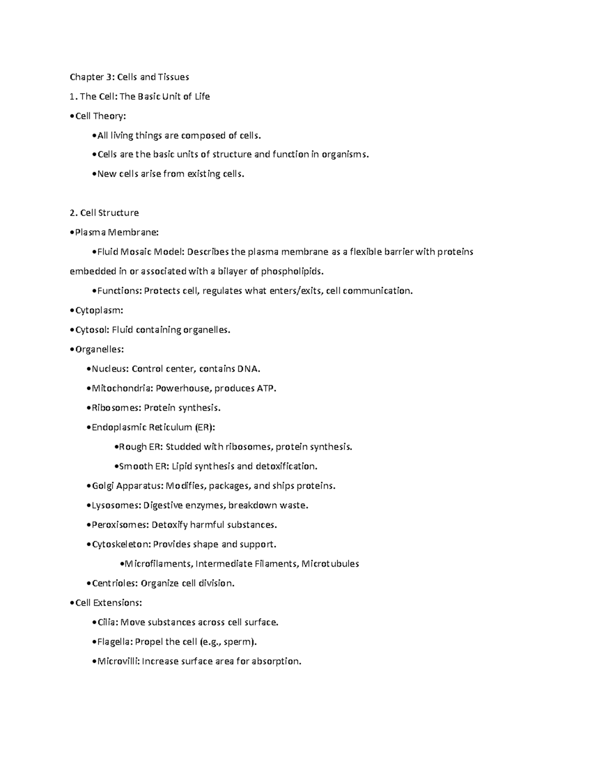 Cells and Tissue Full Reviewer - Chapter 3: Cells and Tissues The Cell ...