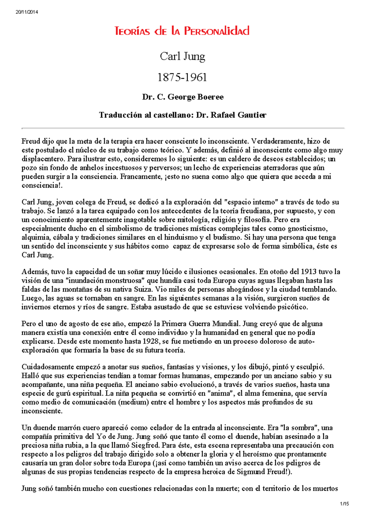 Teorias de la Personalidad - Carl Jung - Carl Jung 1875- Dr. C. George ...