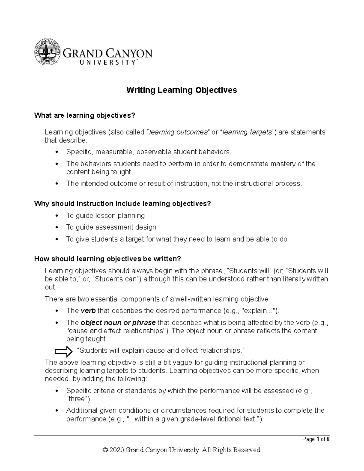 Writing Learning Objectives COE - ELM-210 - GCU - Studocu