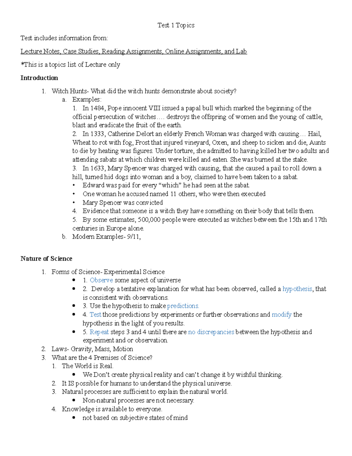 Test 1 Topics - 1. Witch Hunts- What did the witch hunts demonstrate ...