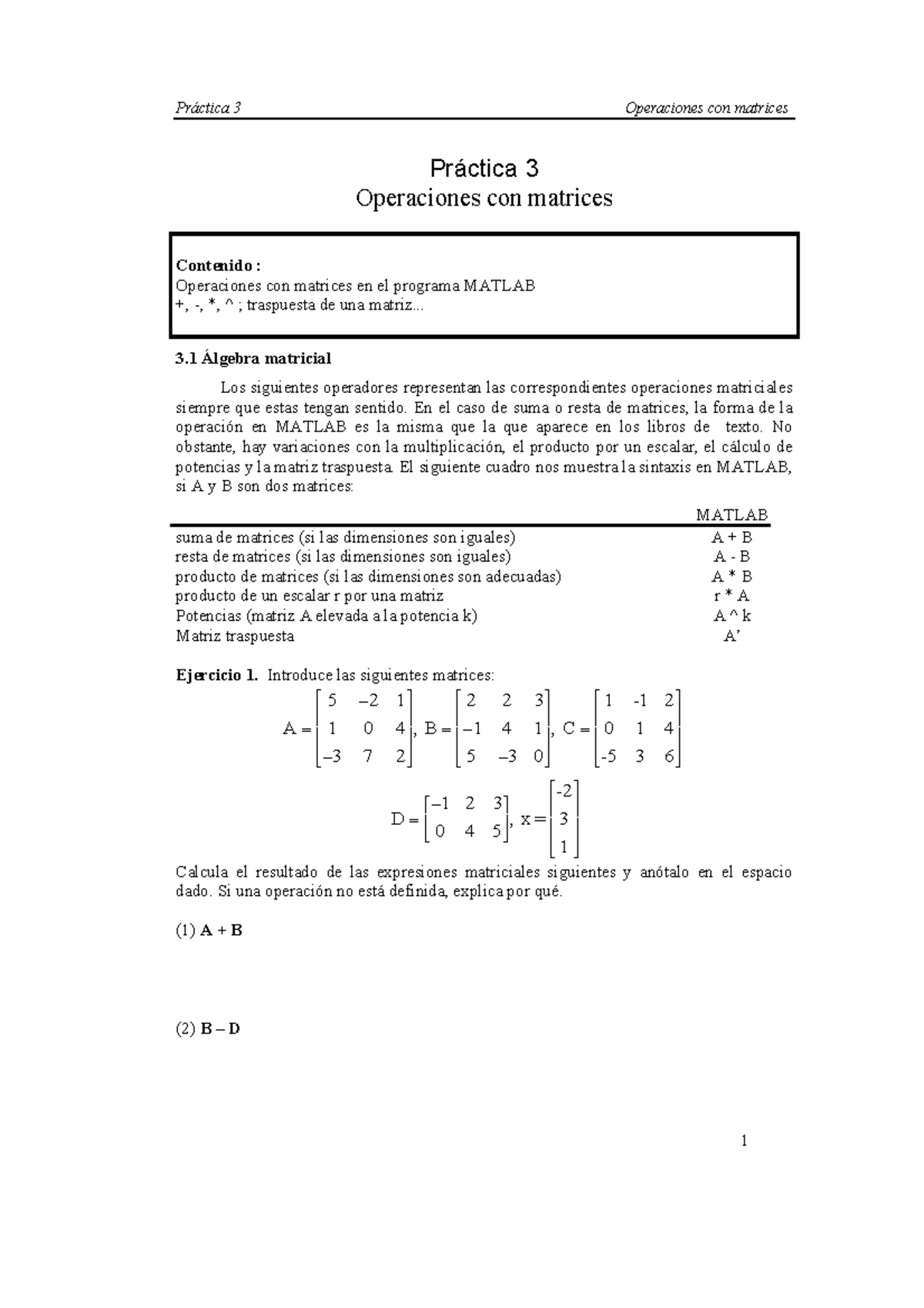 Practica 3-Matrices - es pratica de matrices - Práctica 3 Operaciones ...