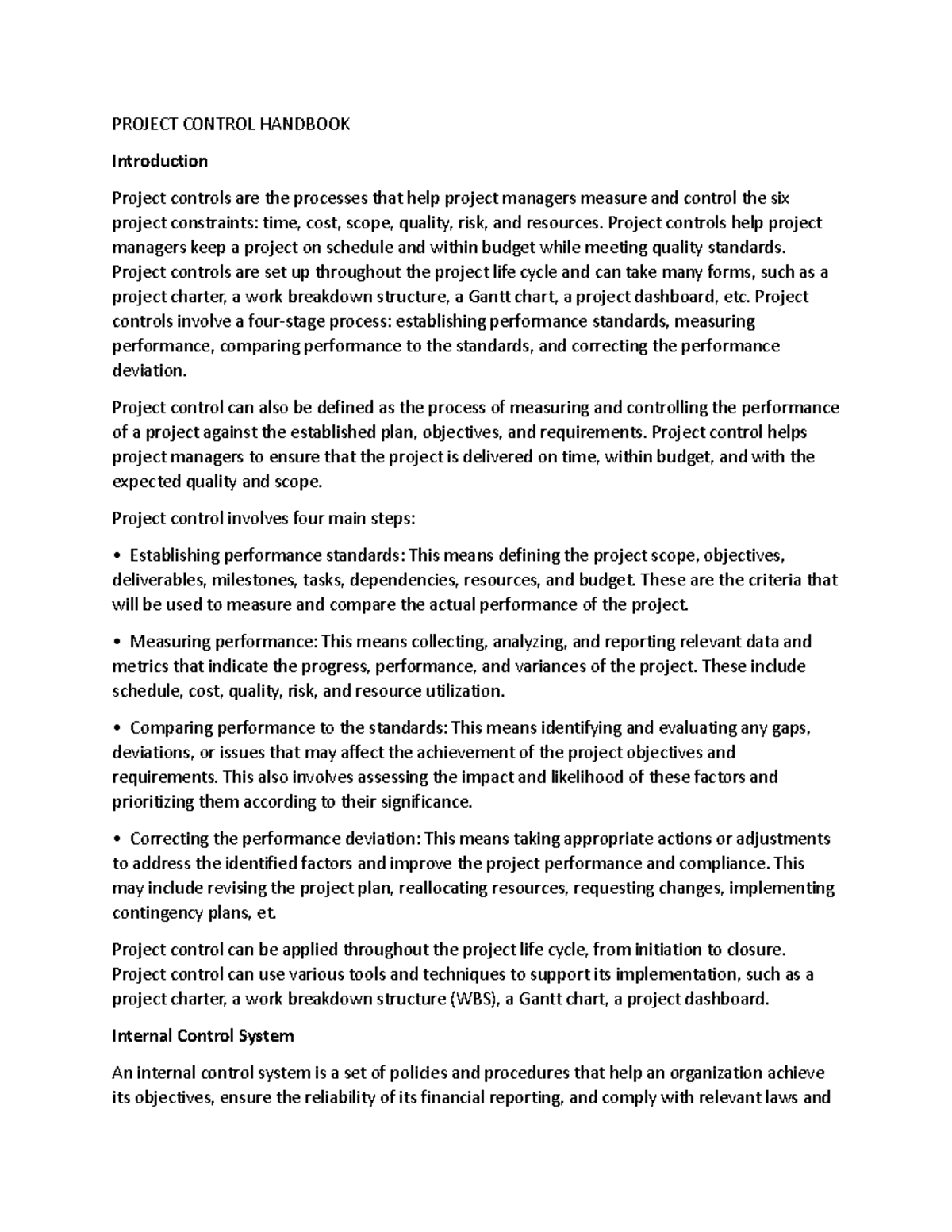 Project Control Handbook - PROJECT CONTROL HANDBOOK Introduction ...