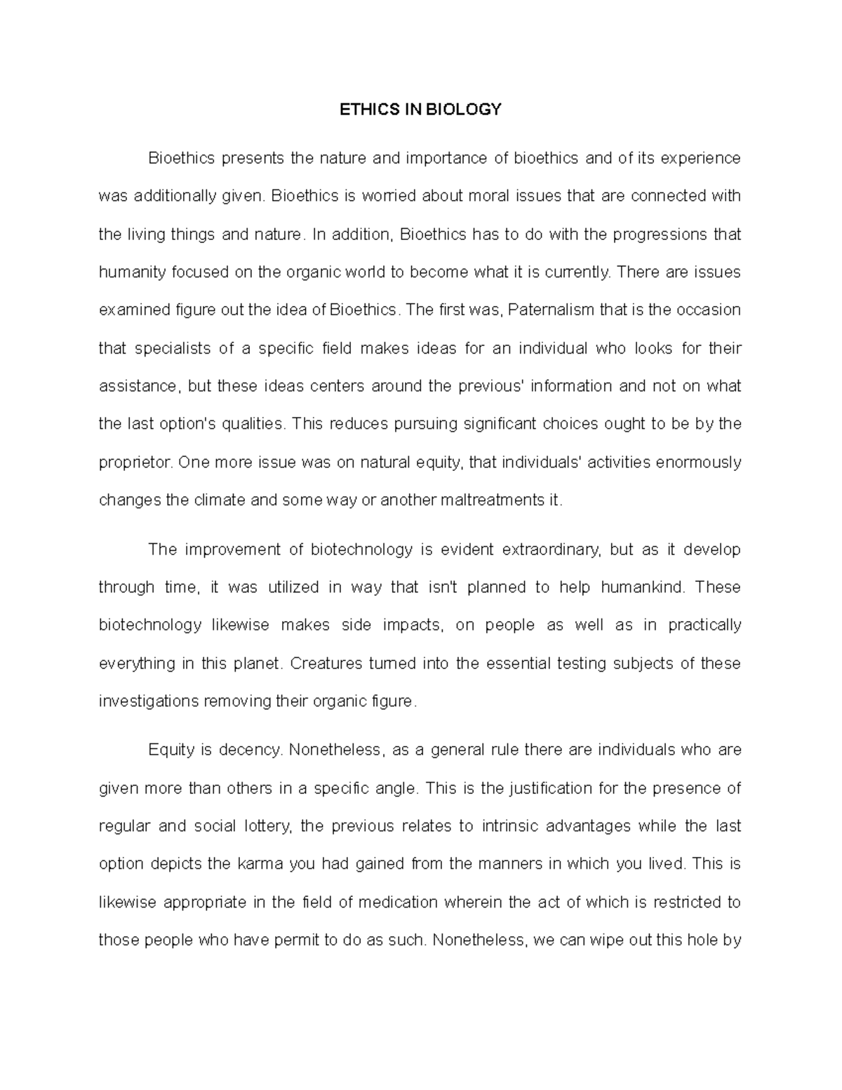 Ethics IN Biology - ETHICS IN BIOLOGY Bioethics presents the nature and ...