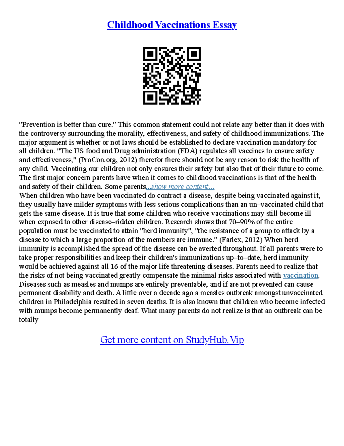 Examples Of Argumentative Essays For Kids - Childhood Vaccinations ...