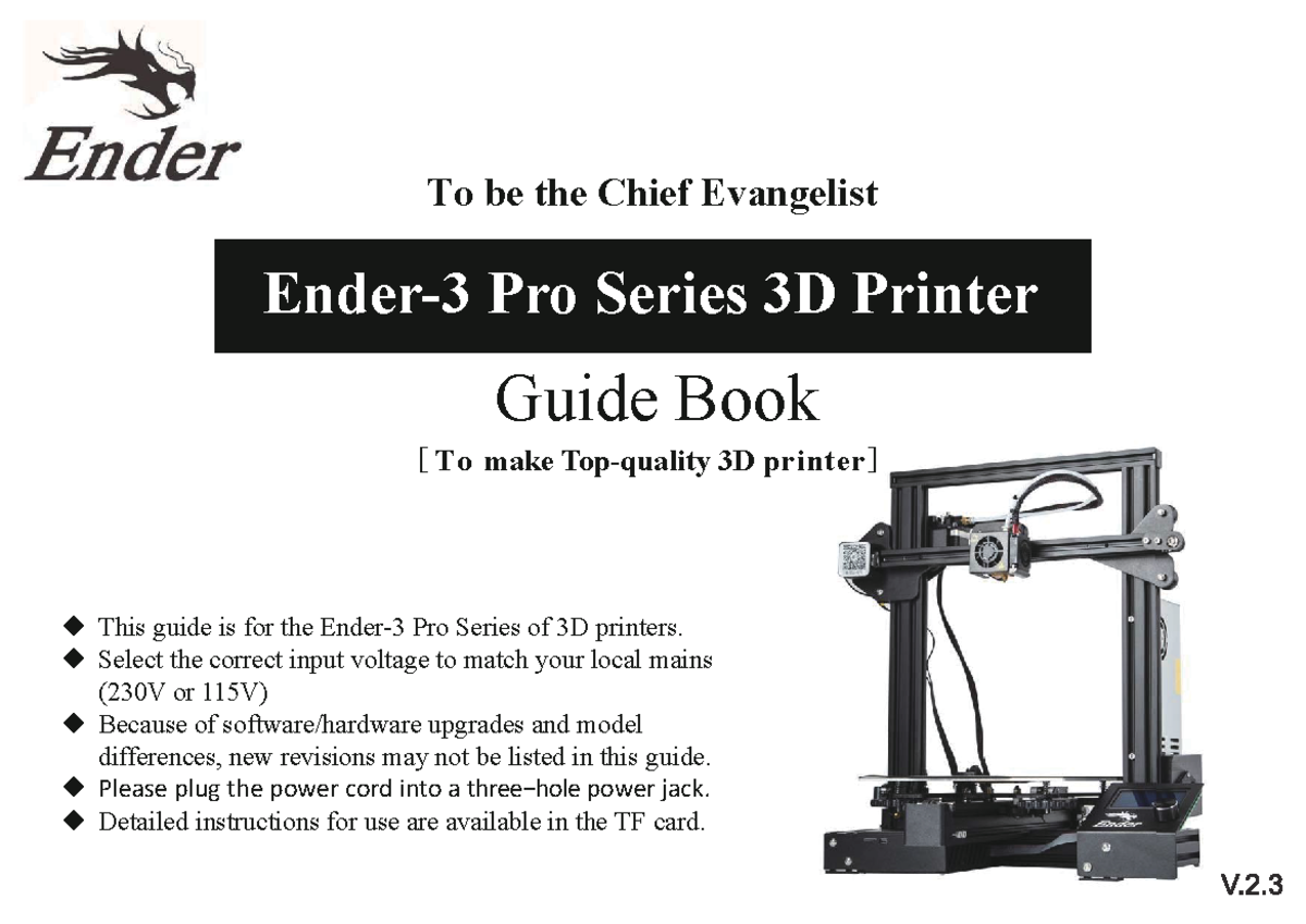 User Manual Ender-3 Pro EN V - Ender-3 Pro Series 3D Printer [ To make ...