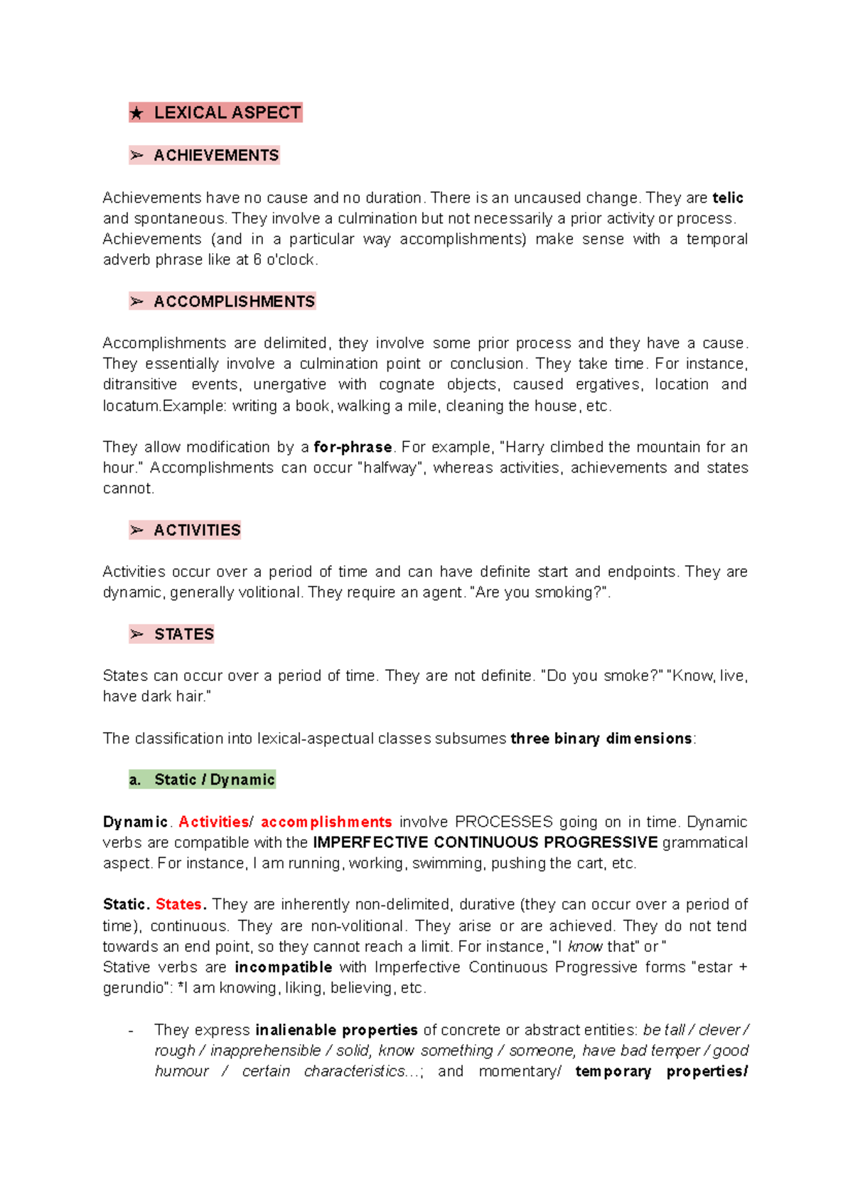 Aktionsart - aspect - ★ LEXICAL ASPECT ACHIEVEMENTS Achievements have ...