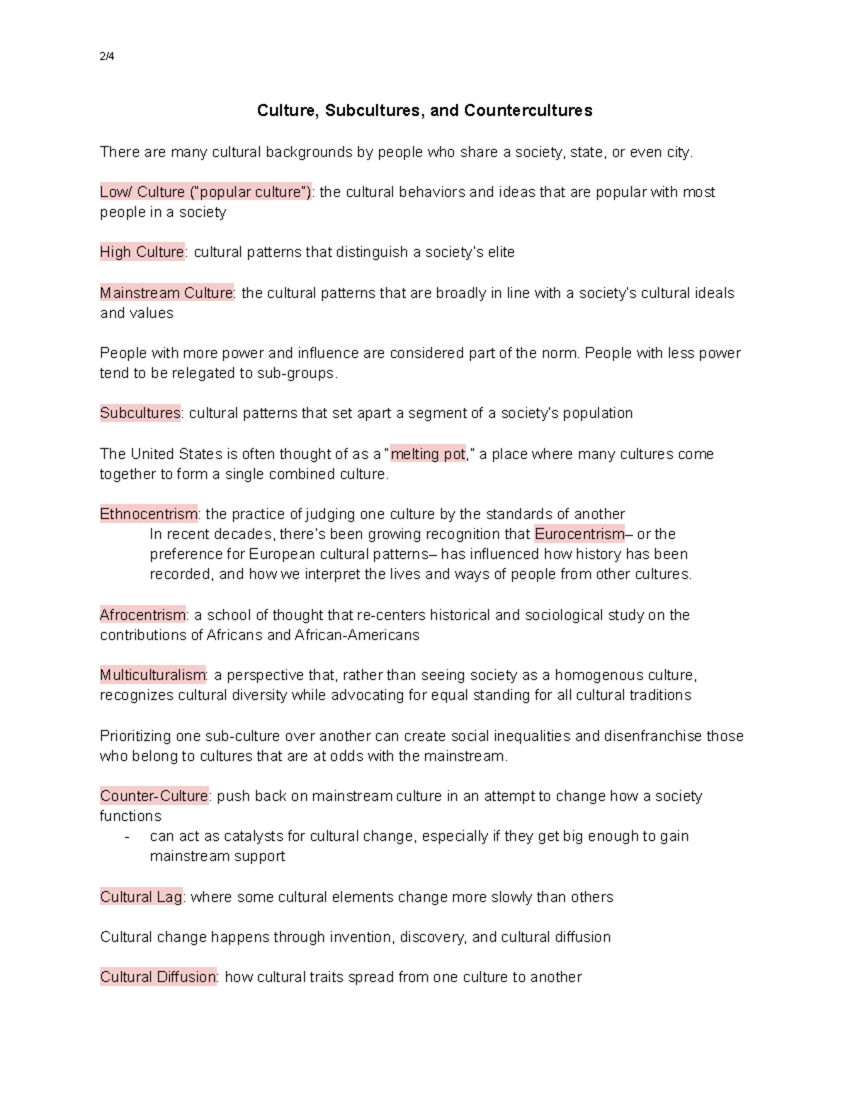 Culture, Subcultures, and Countercultures - Low/ Culture (“popular ...