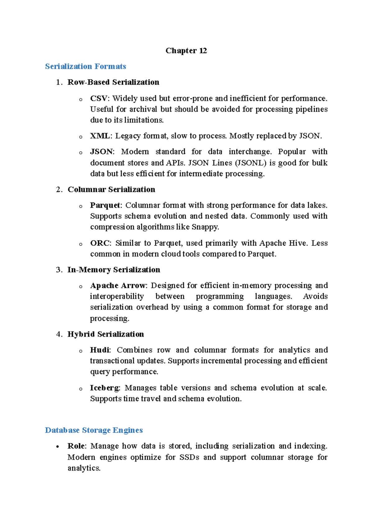 Chapter 12 - dsf - Chapter 12 Serialization Formats Row-Based Serialization o CSV: Widely used ...
