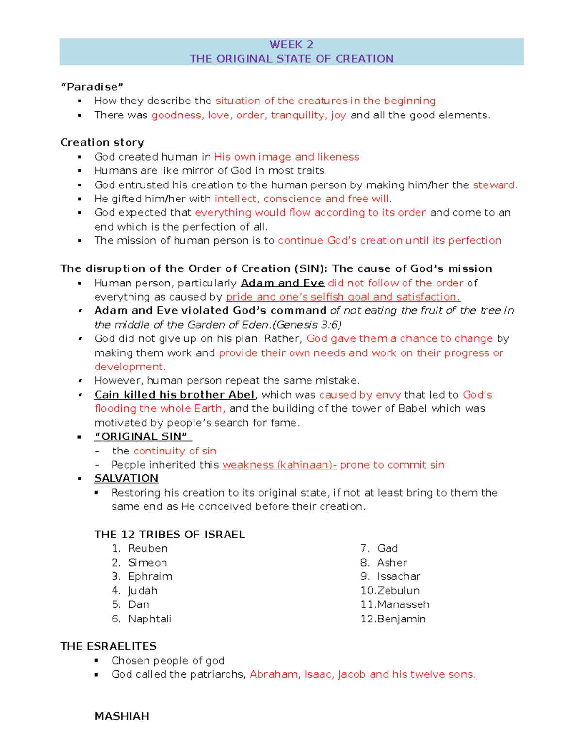 CFED- Module - How they describe the situation of the creatures in the ...