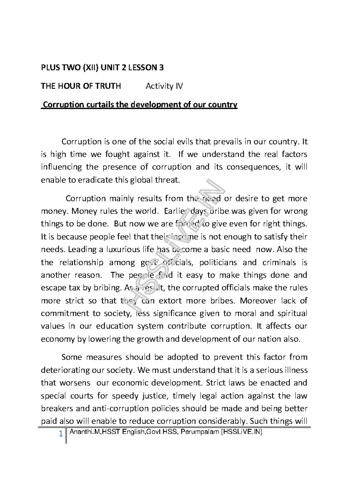 XII Unit 2 Lesson 3 The Hour of Truth Activity 4 Ananthi hsslive - 1 ...