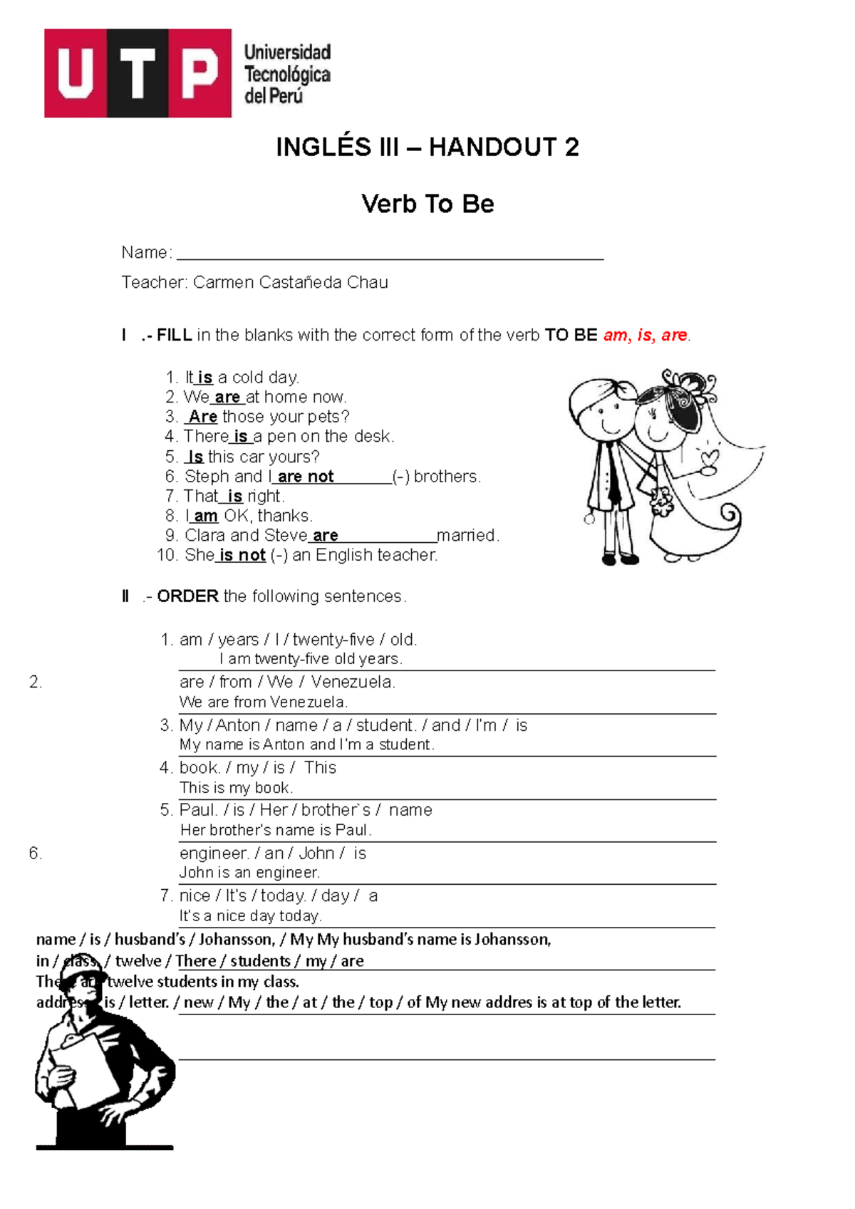 Handout 2 19 - Ejercicios - INGLÉS III – HANDOUT 2 Verb To Be Name ...