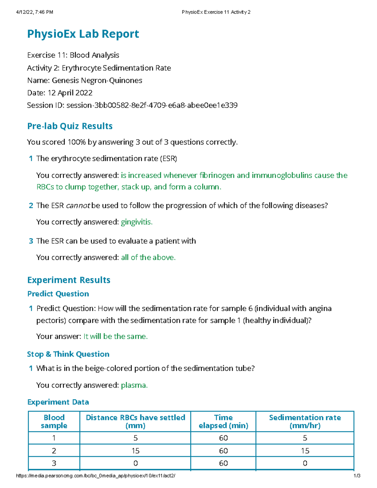 Physio Ex Exercise 11 Activity 2 lab assignment - BS 104 - Studocu
