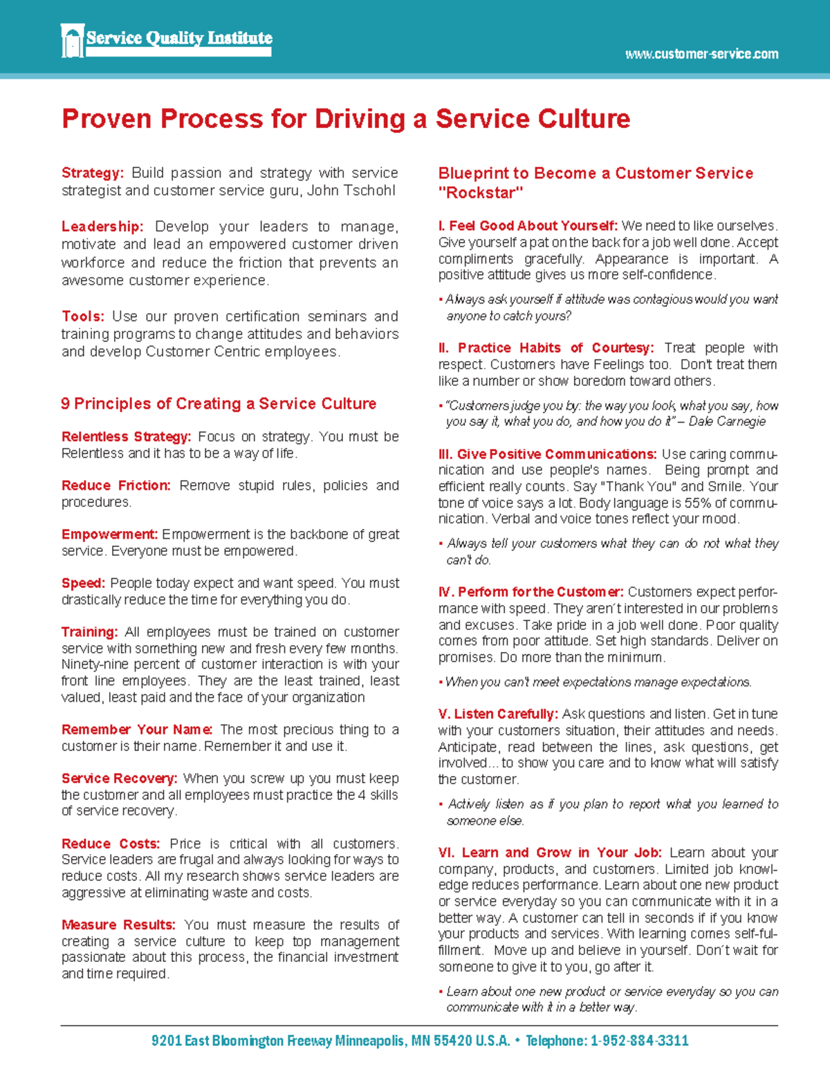 Proven Process for Driving a Service Culture - Strategy: Build passion ...