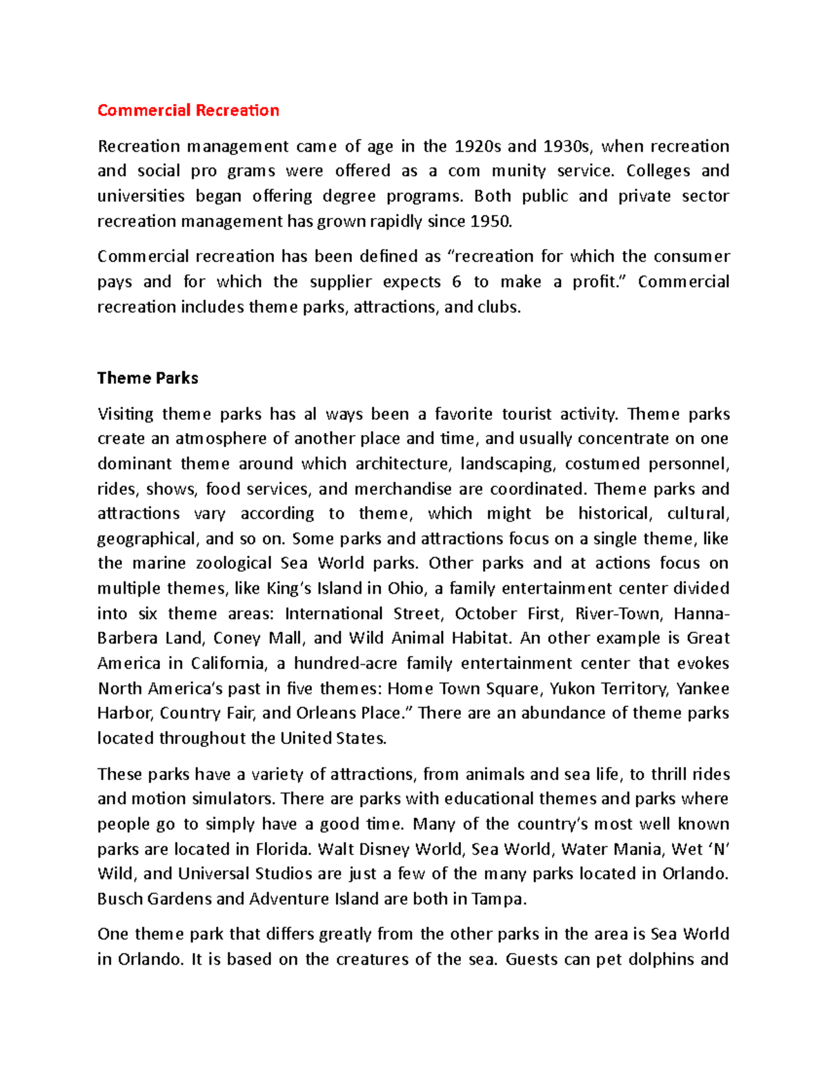 Commercial Recreation - Commercial Recreation Recreation management ...