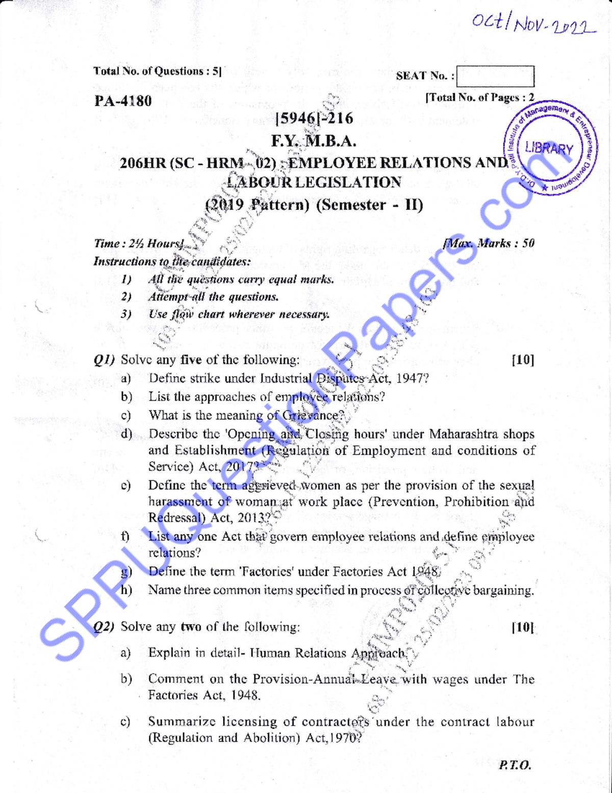 Postgraduate-pg mba semester-2 2022 november employee-relations-labour-legislation-pattern-2019 ...