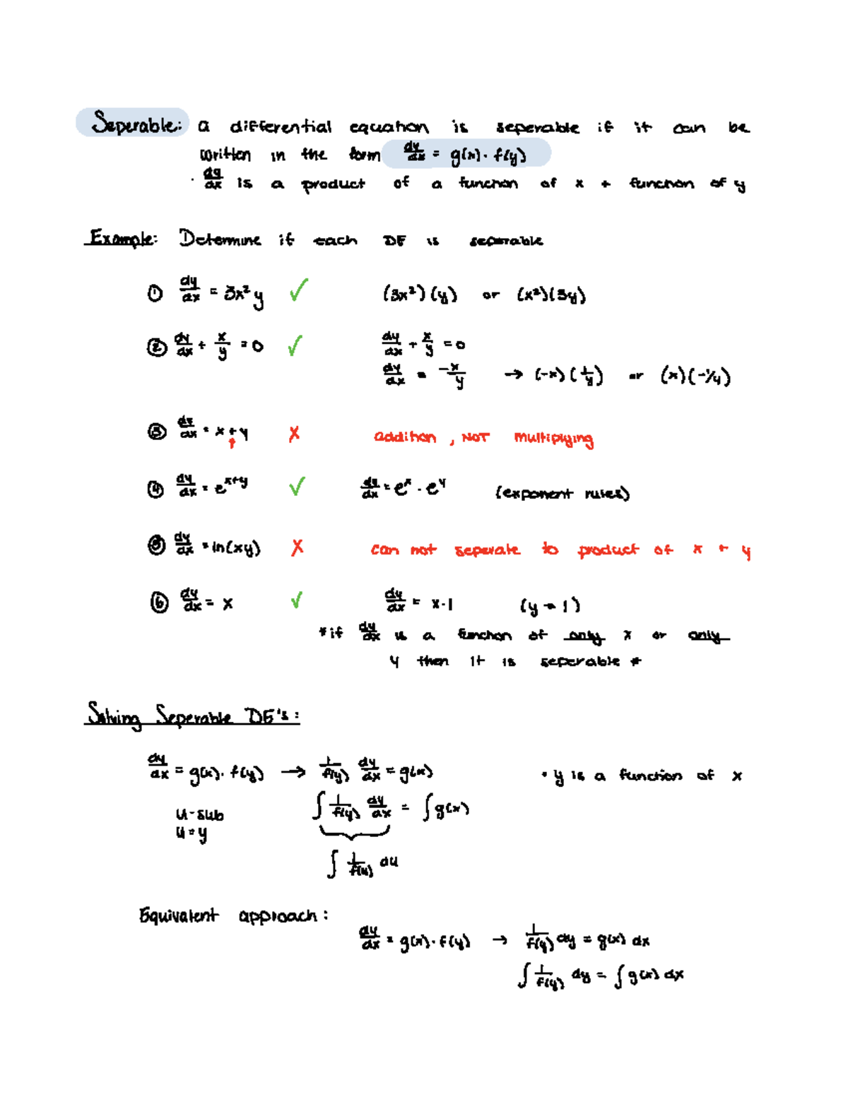 Separation of Variables - Seperable a differential equation is ...