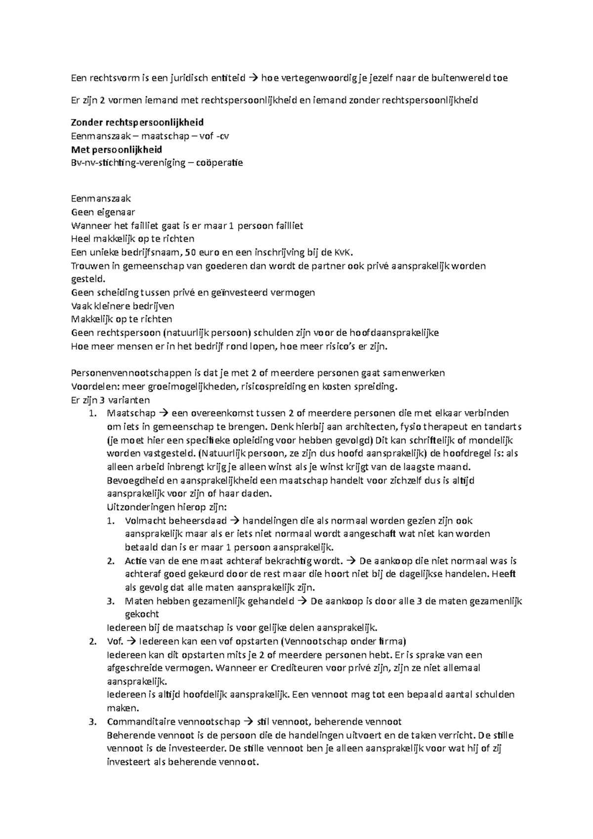 Bedrijfsrecht aantekeningen - Een rechtsvorm is een juridisch entiteid ...