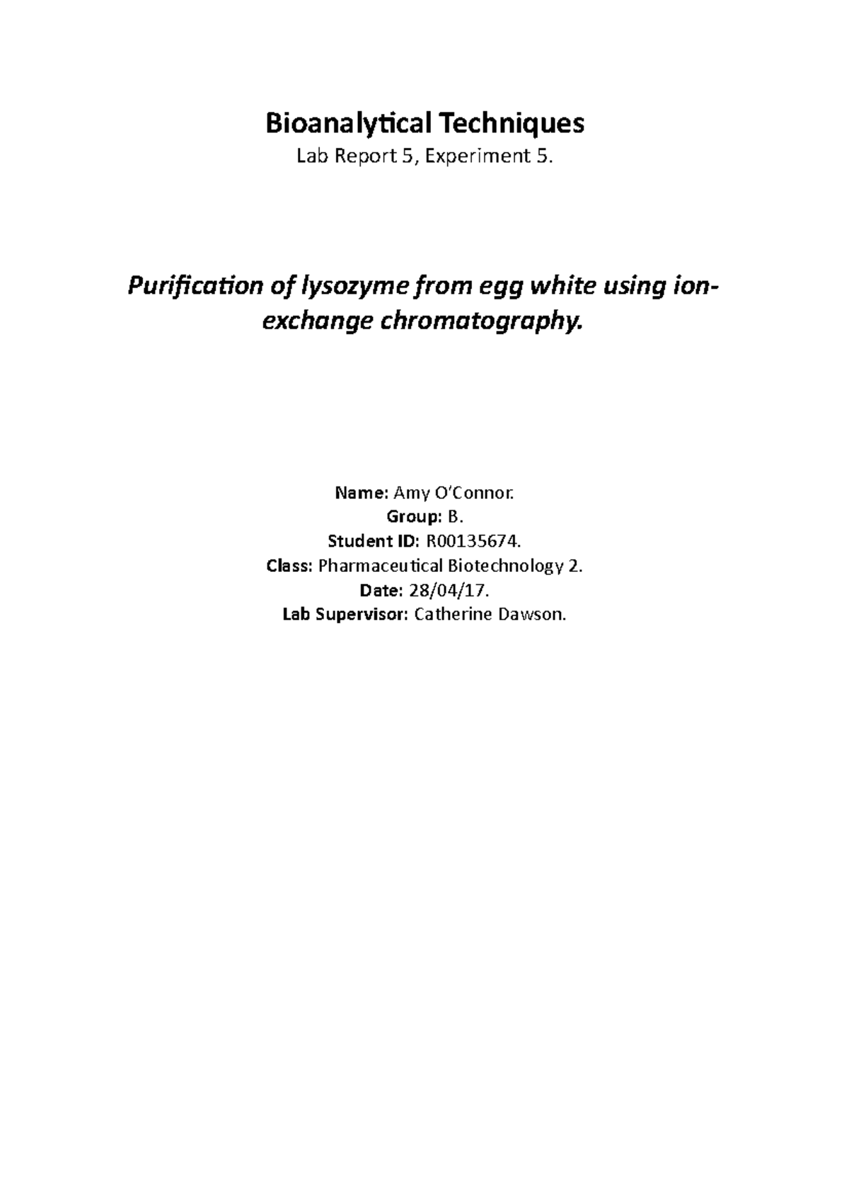 Bioanalytical Techniques Experiment 4 - Bioanalytical Techniques Lab ...