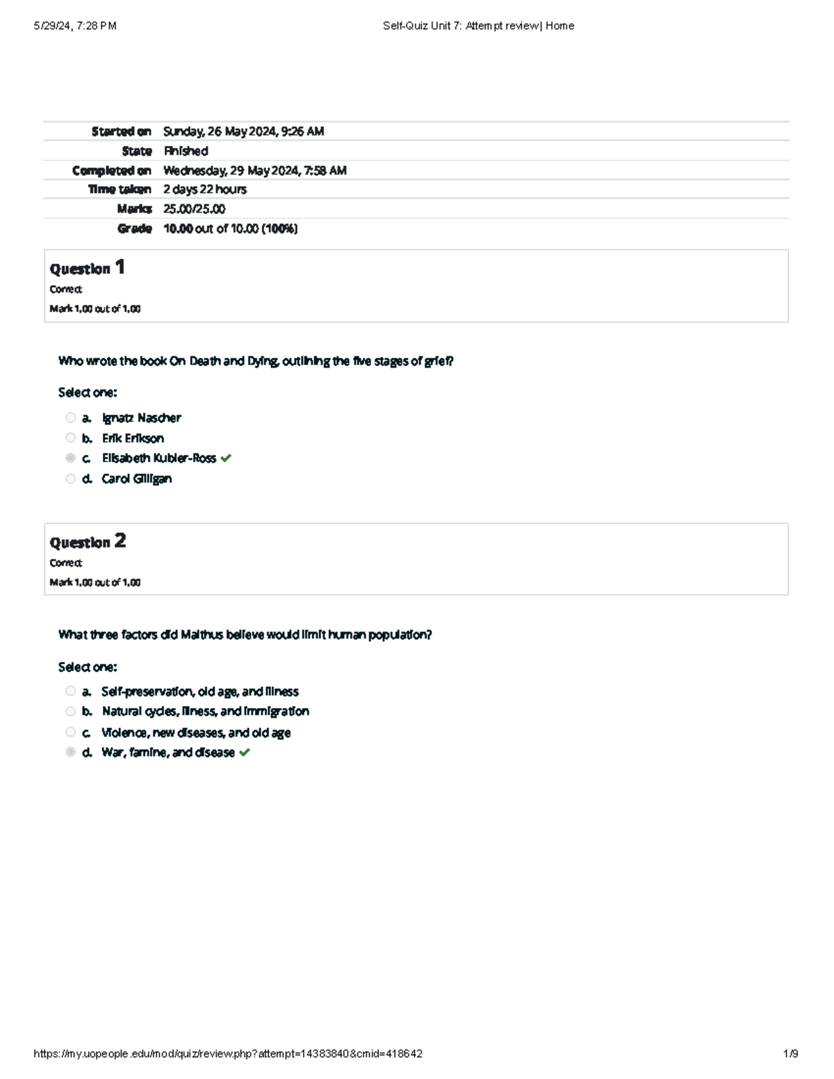 Self-Quiz Unit 7 - Started on Sunday, 26 May 2024, 9:26 AM State ...