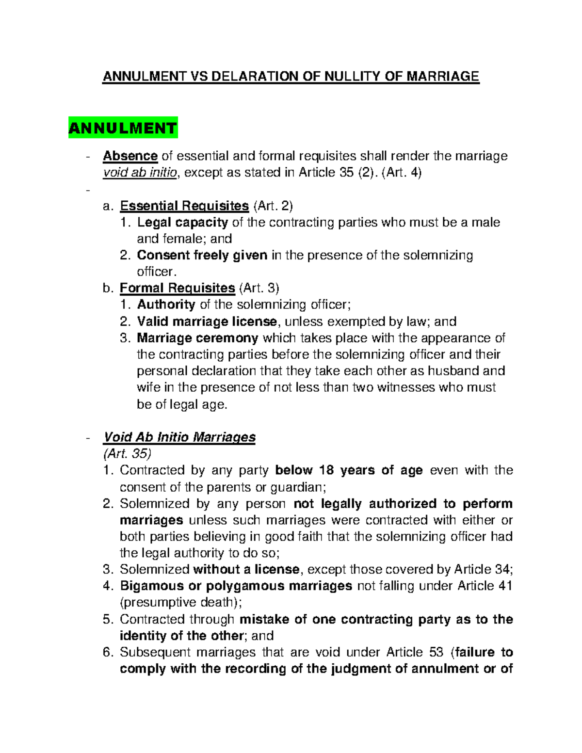 Annulment VS Delaration OF Nullity OF Marriage - ANNULMENT VS ...