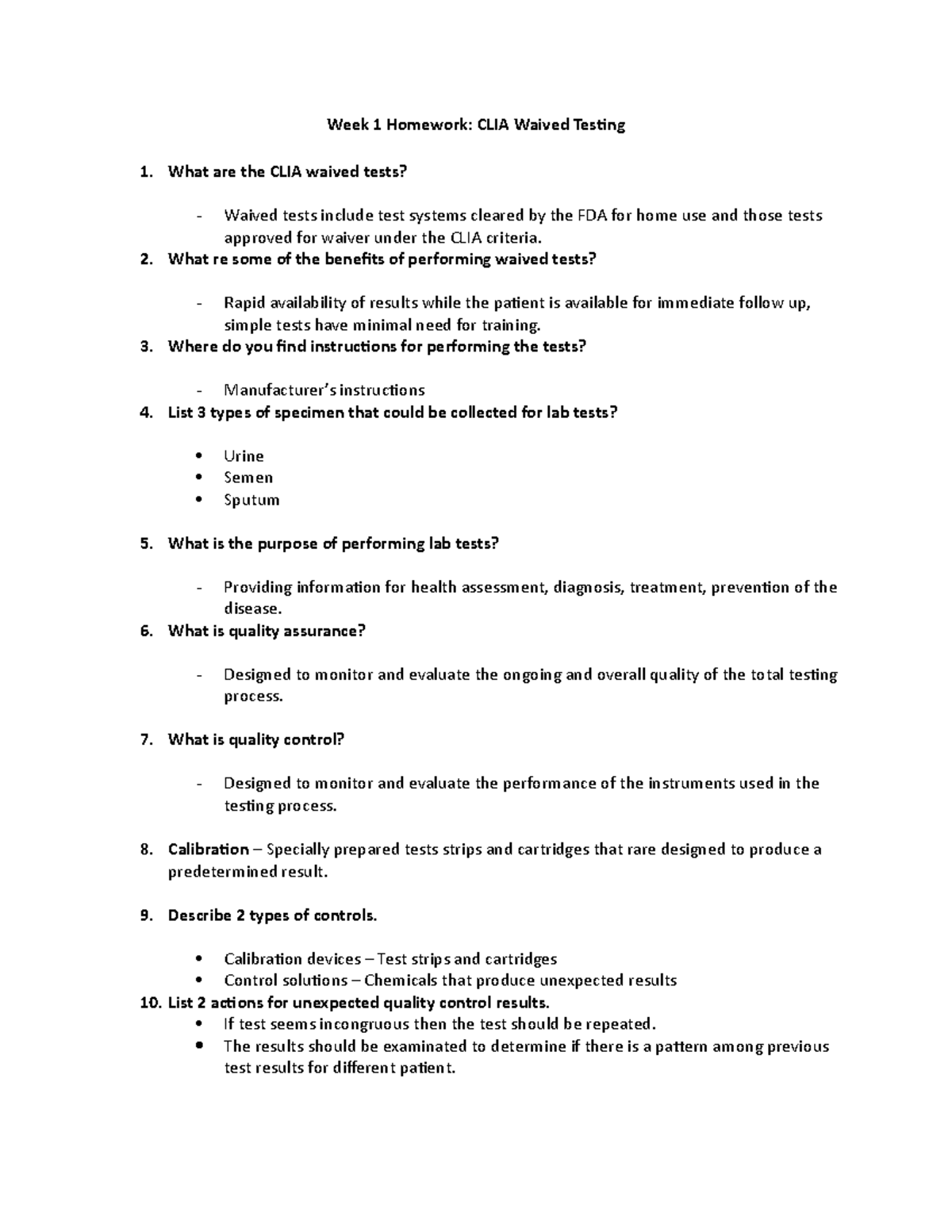 Week 1 Homework CLIA waived testing - Week 1 Homework: CLIA Waived ...
