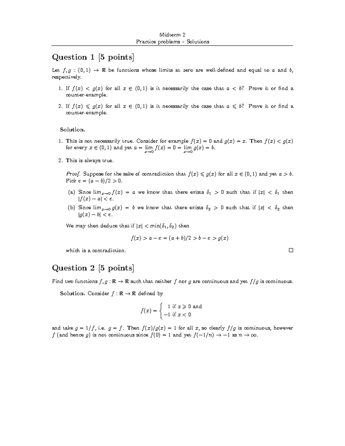 MATH421 F20 midterm 2 practice sols - Midterm 2 Practice problems – Solutions Question 1 [5 ...