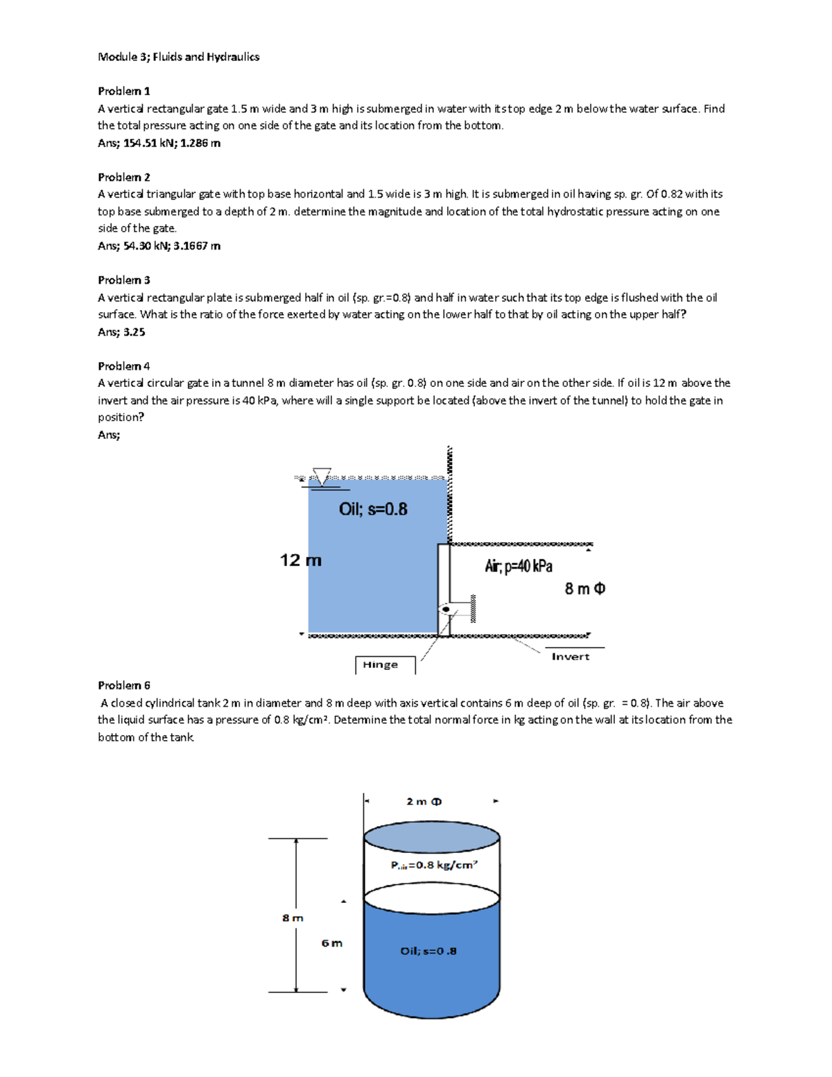 Fluid Mechanics (Mechanical Engineering) Buoyancy - Module 3; Fluids and Hydraulics Problem 1 A ...