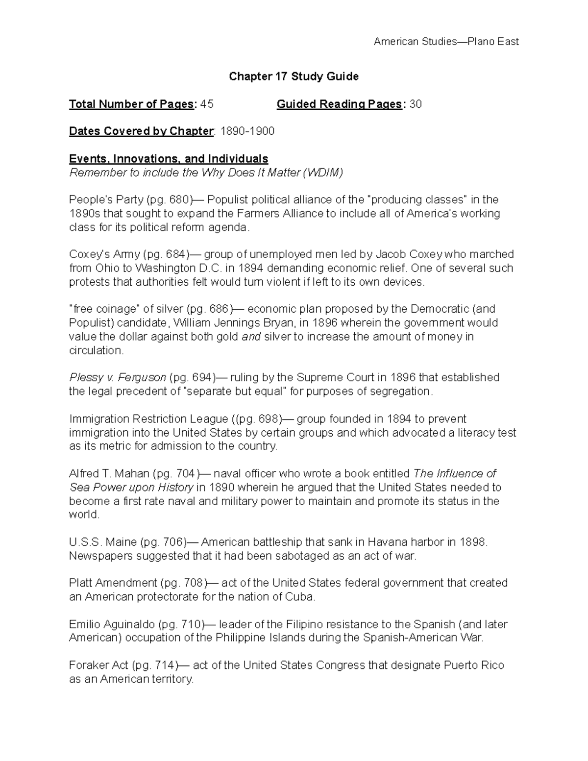 FILE 2233 - Class Notes from History Class - Chapter 17 Study Guide ...