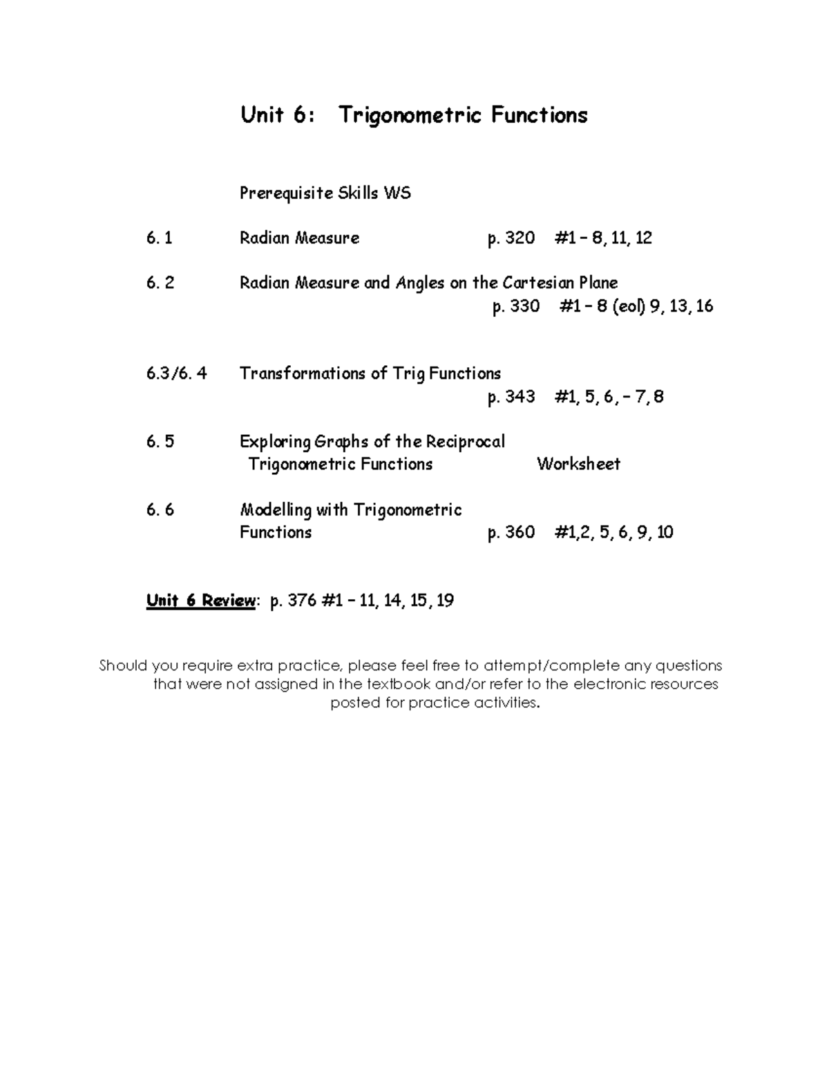 MHF 4U1 Unit 6 HW - JOBN - Unit 6: Trigonometric Functions Prerequisite ...