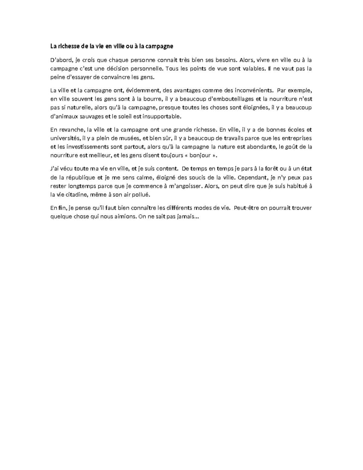 Atelier d'écriture (la ville vs. la campagne) - La richesse de la vie ...