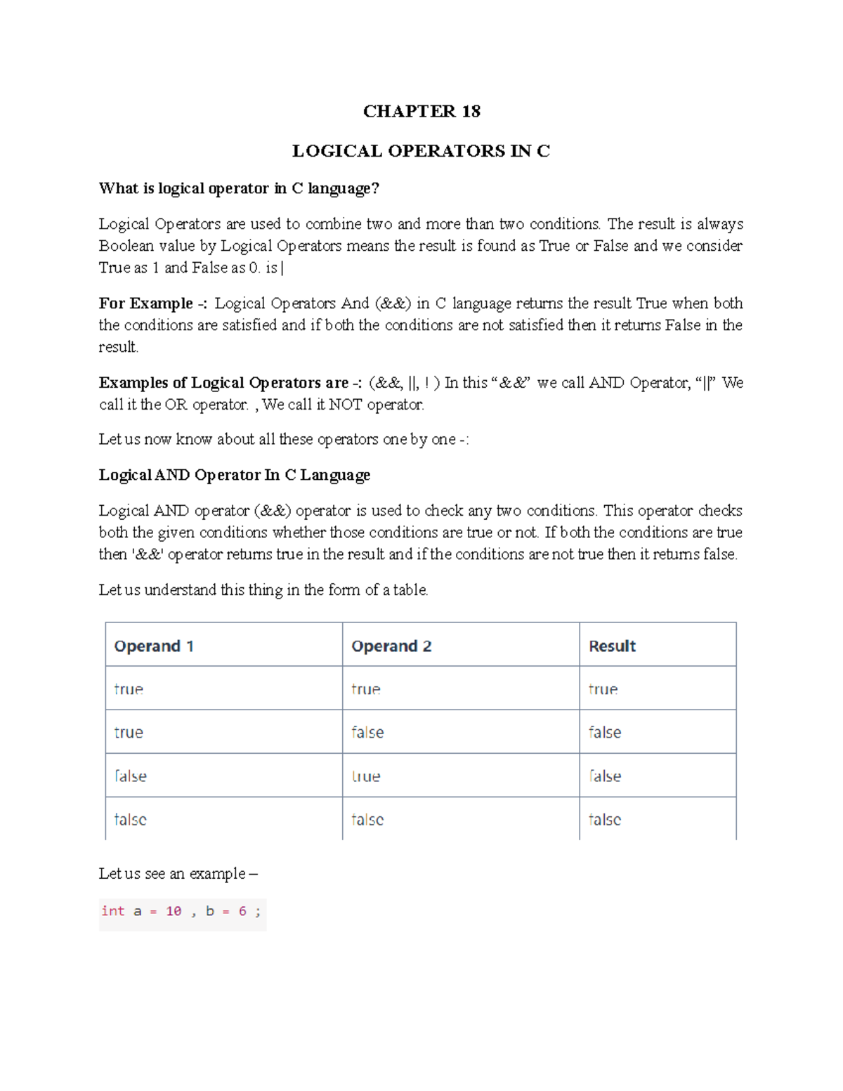 Chapter 18 Logical Operators In C Chapter 18 Logical Operators In C