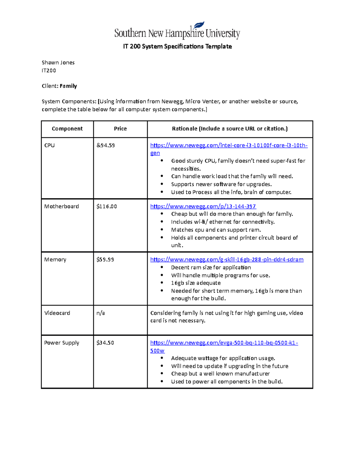 IT 200 2-1 Activity - IT 200 System Specifications Template Shawn Jones ...