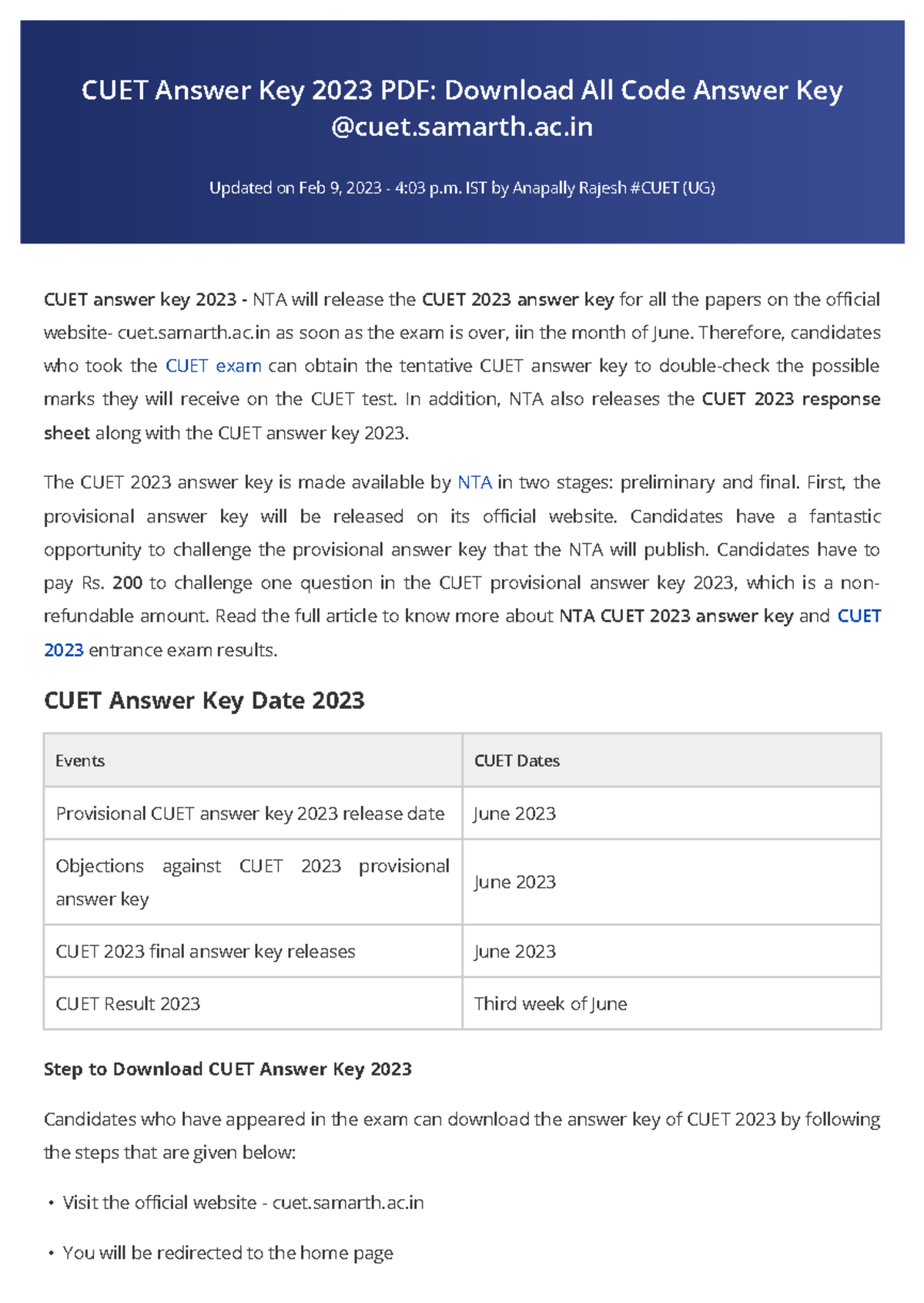 Article 31803 - Same as previous ones - CUET Answer Key 2023 PDF ...