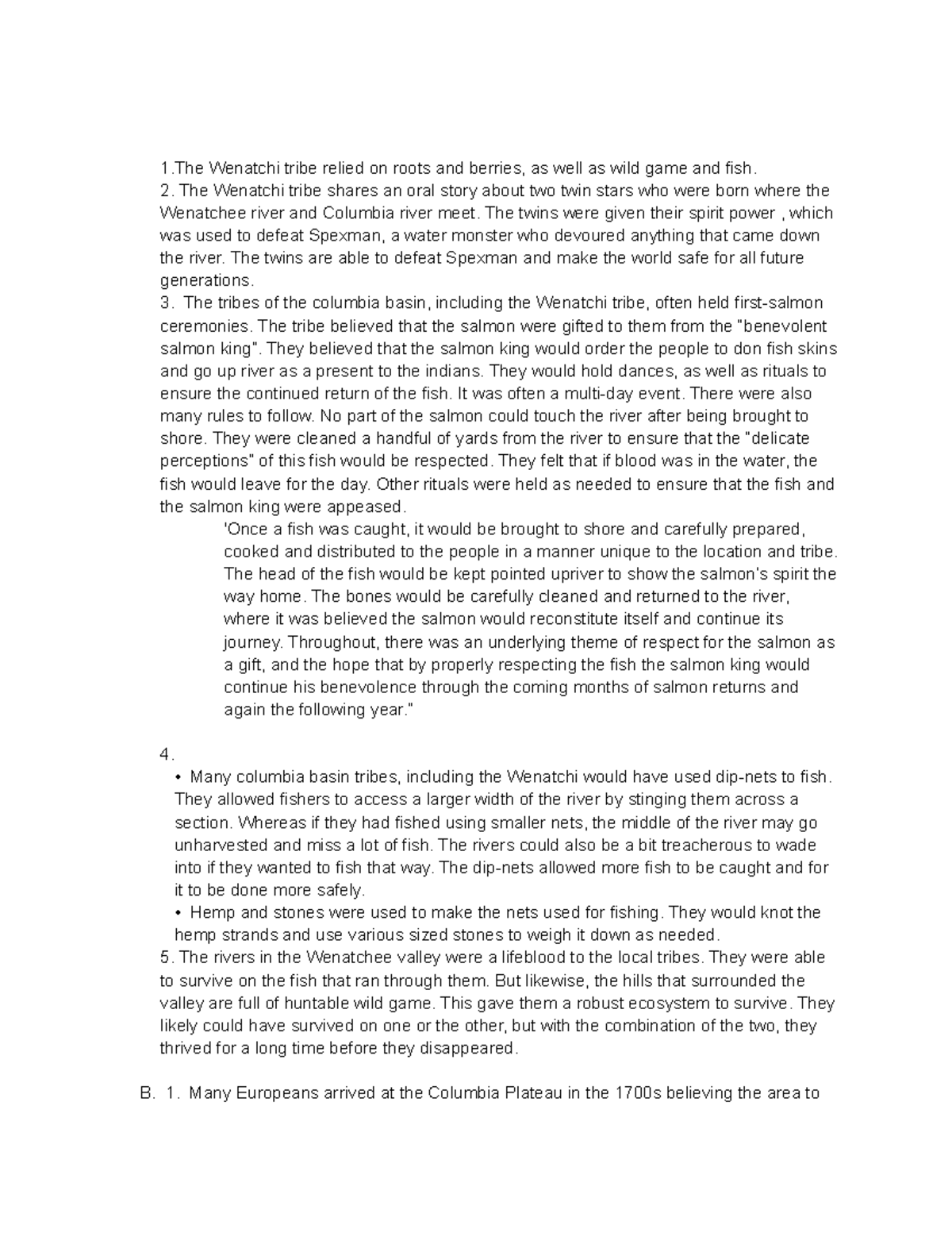 MPM1 TASK 1- Local Tribe Research - 1 Wenatchi tribe relied on roots ...