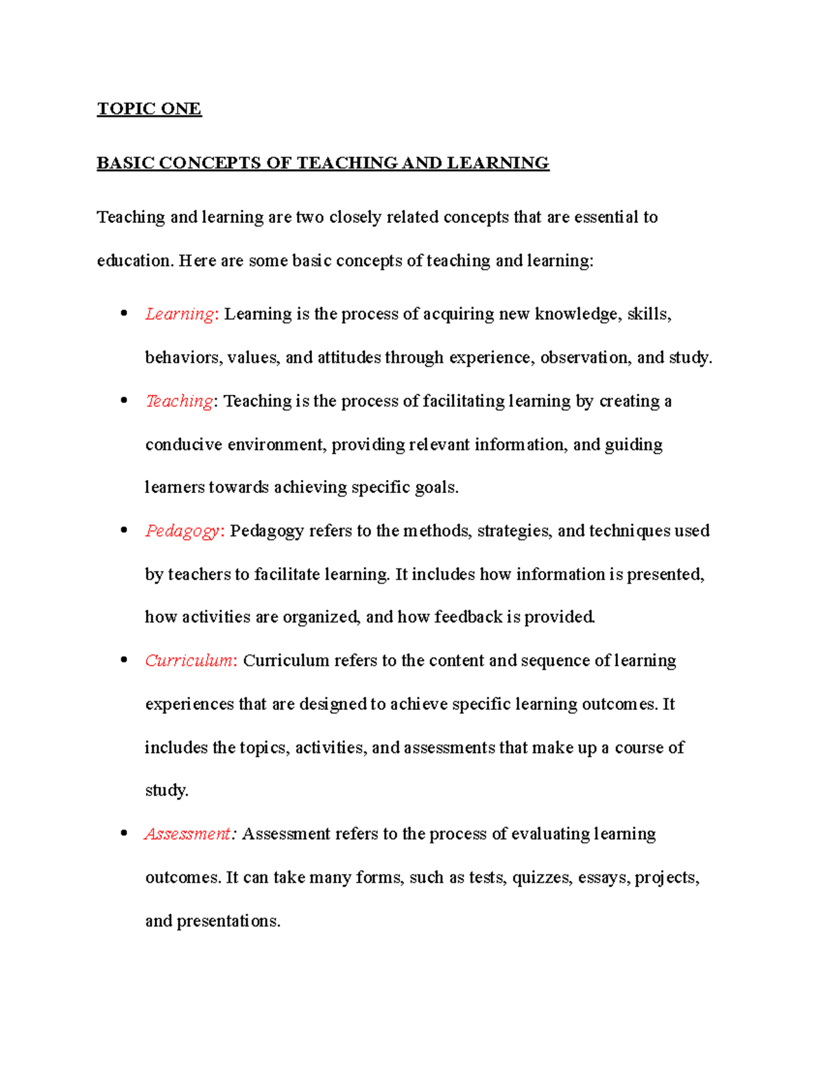 General teaching methods best notes - TOPIC ONE BASIC CONCEPTS OF ...