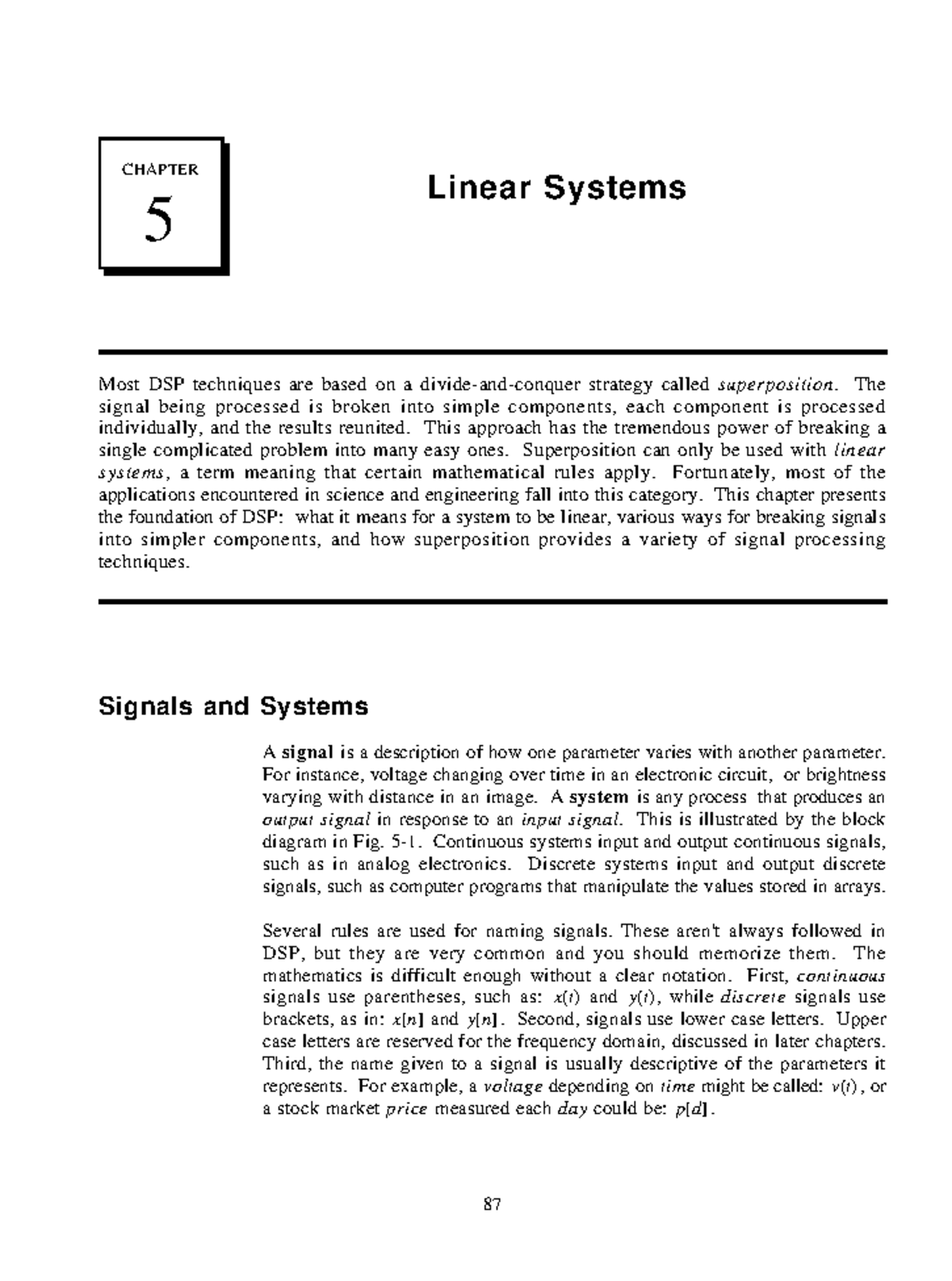 Ch1 signals - 87 CHAPTER 5 Linear Systems Most DSP techniques are based ...