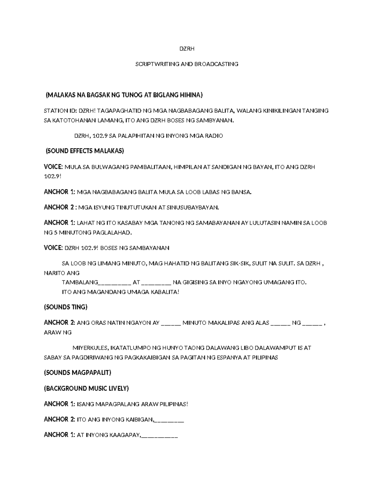 531692506 Filipino Radio Broadcasting Script - DZRH SCRIPTWRITING AND ...