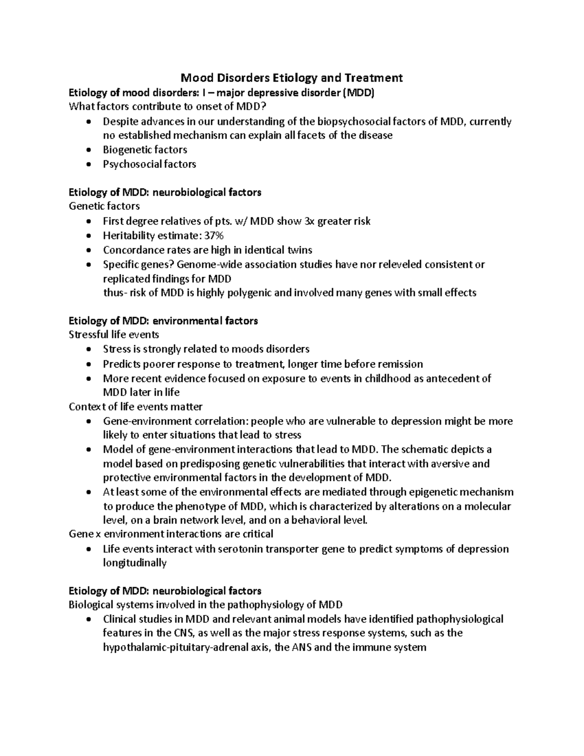 PSY 350 - mood disorders etiology and treatment - Mood Disorders ...