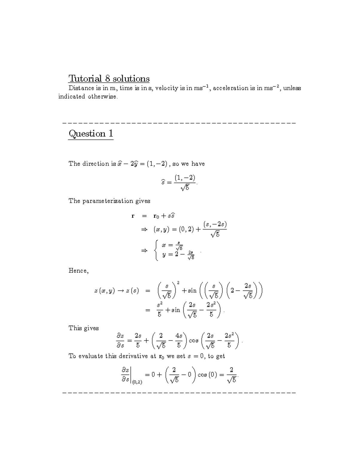 Additional Tutorial 8 2014 solutions - Tutorial 8 solutions Distance is ...