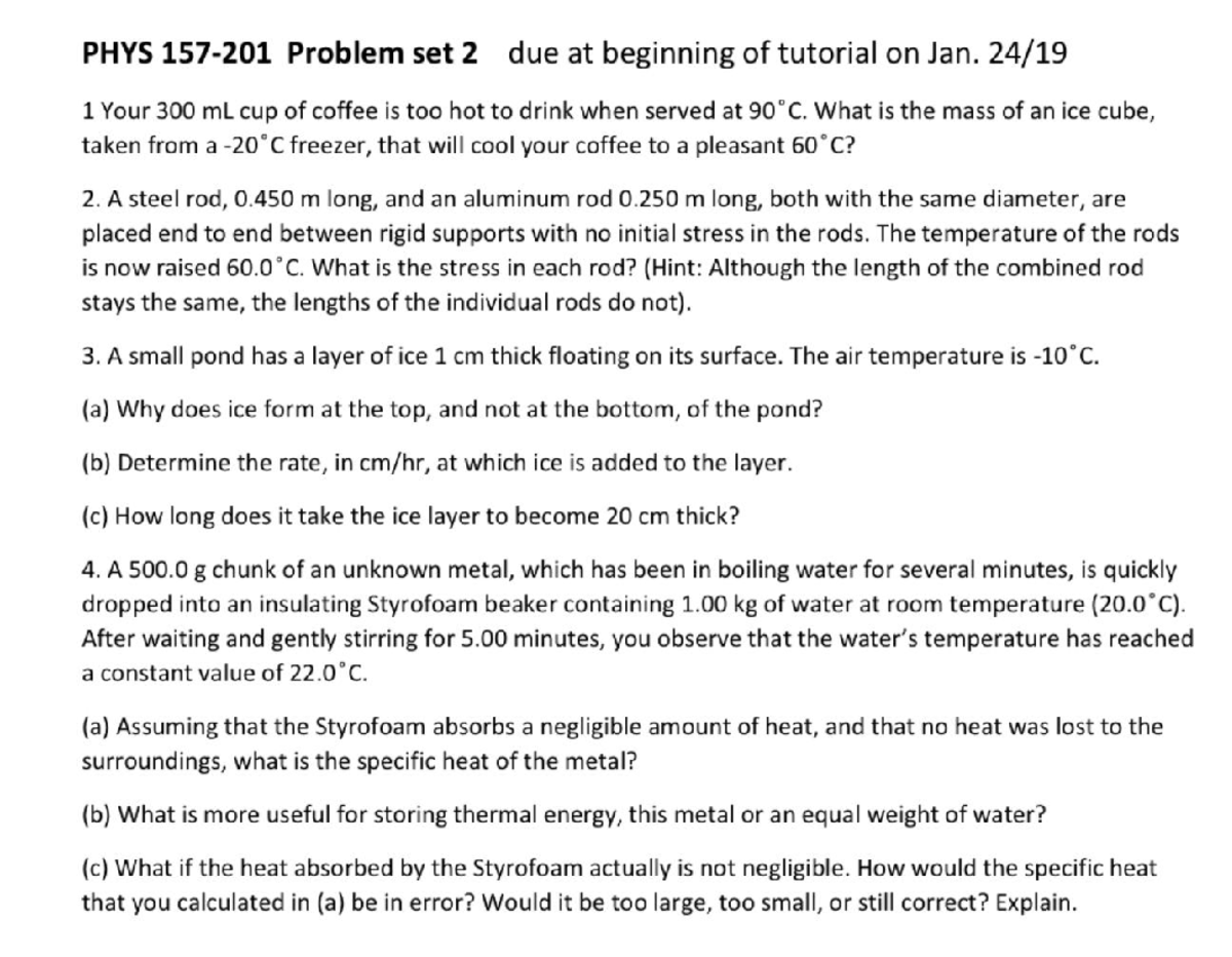 Physics Problem Set Phys 157 201 Problem Set 2 Due At Beginning Of