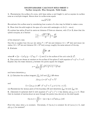 Sheet 8 - MULTIVARIABLE CALCULUS HT23 SHEET 8 Gravity. Gauss’ Flux ...