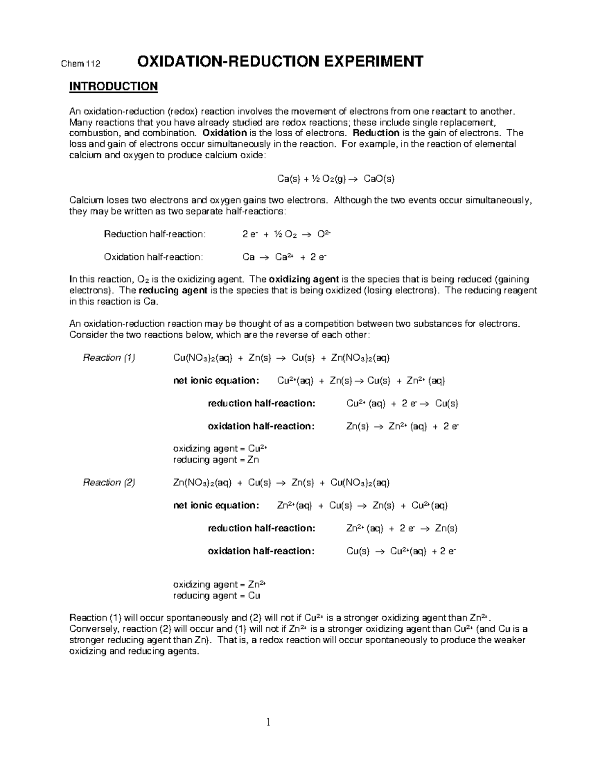 Oxidation- Red Exp. chem 112 no Pb - BACHELOR OF SCIENCE TECHNOLOGY ...